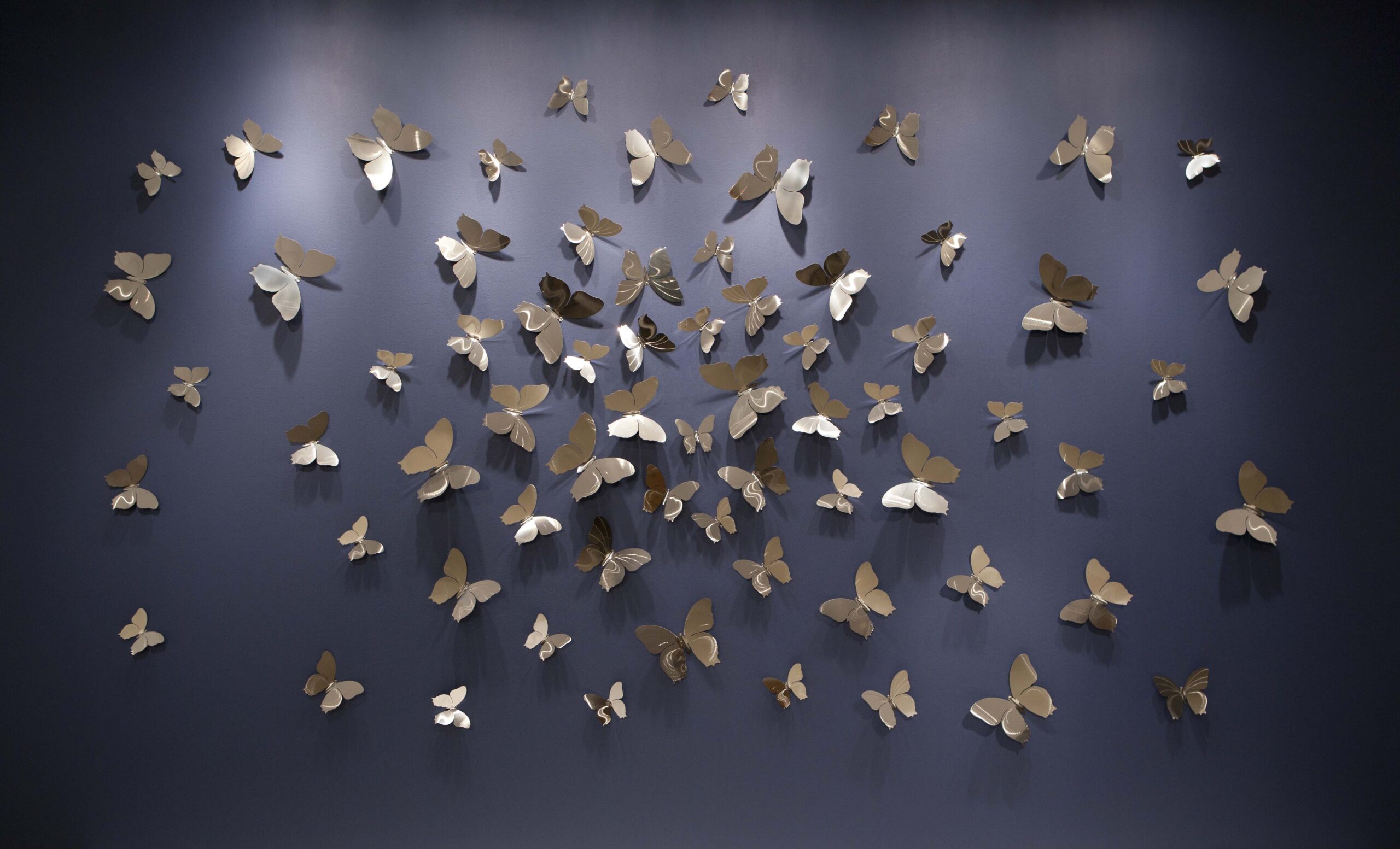 Butterflies 68 pieces - Stainless steel wall art installation - MATI ...