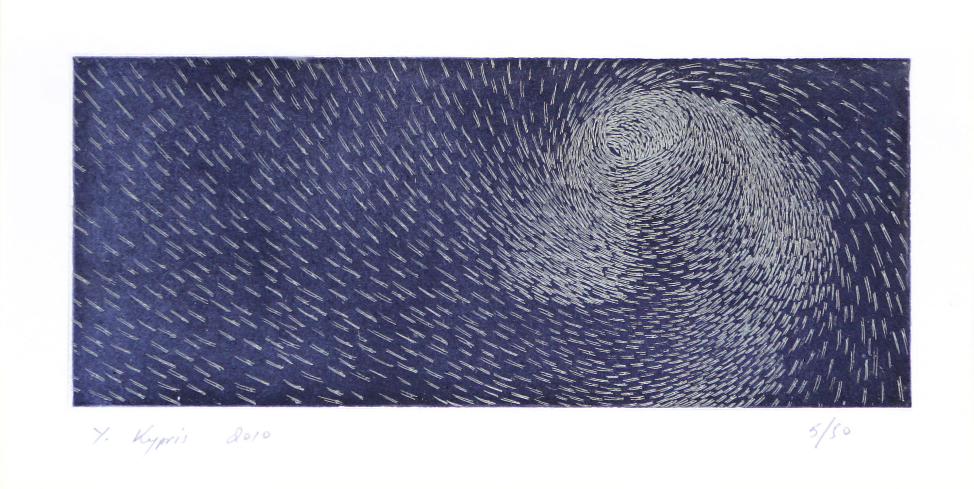 Etching 6 - Swirling vortex school of fish etching print - MATI Santorini