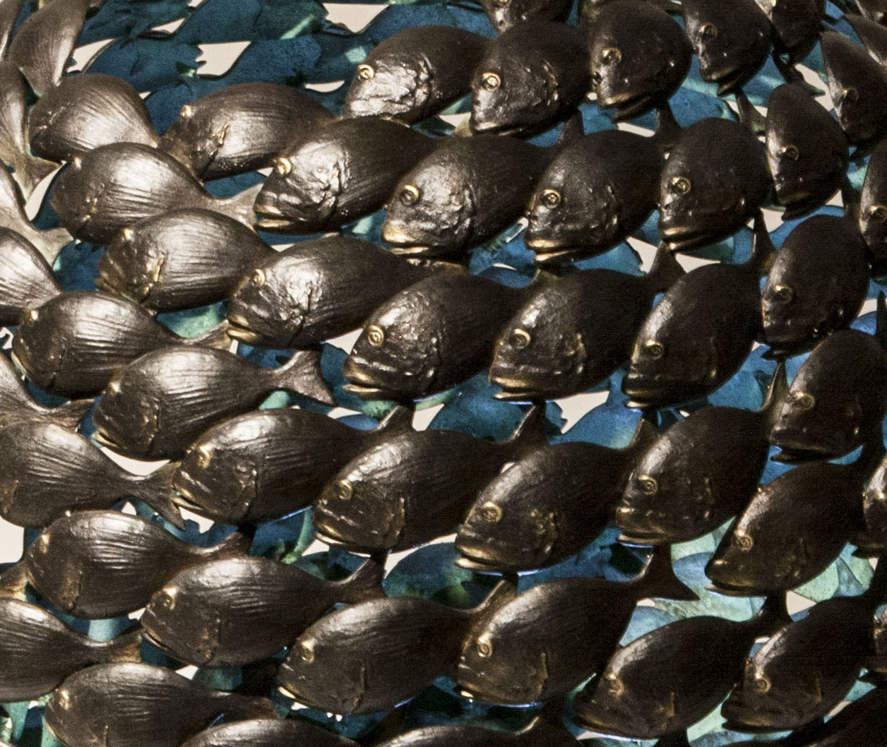 Fishball E2 (FSB) - Bronze sphere sculpture made of a school of fish ...